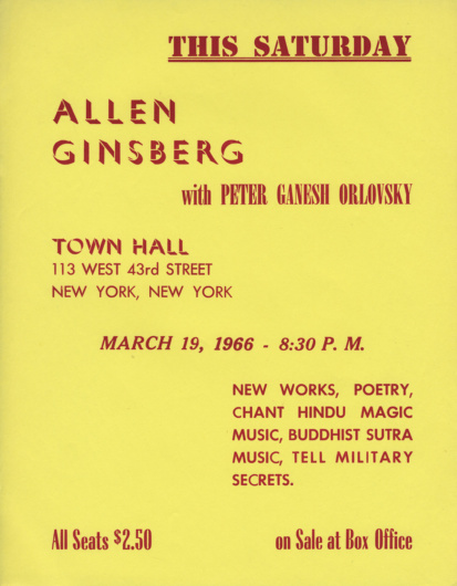 Allen Ginsberg and Peter Ganesh Orlovsky at Town Hall | From a Secret ...