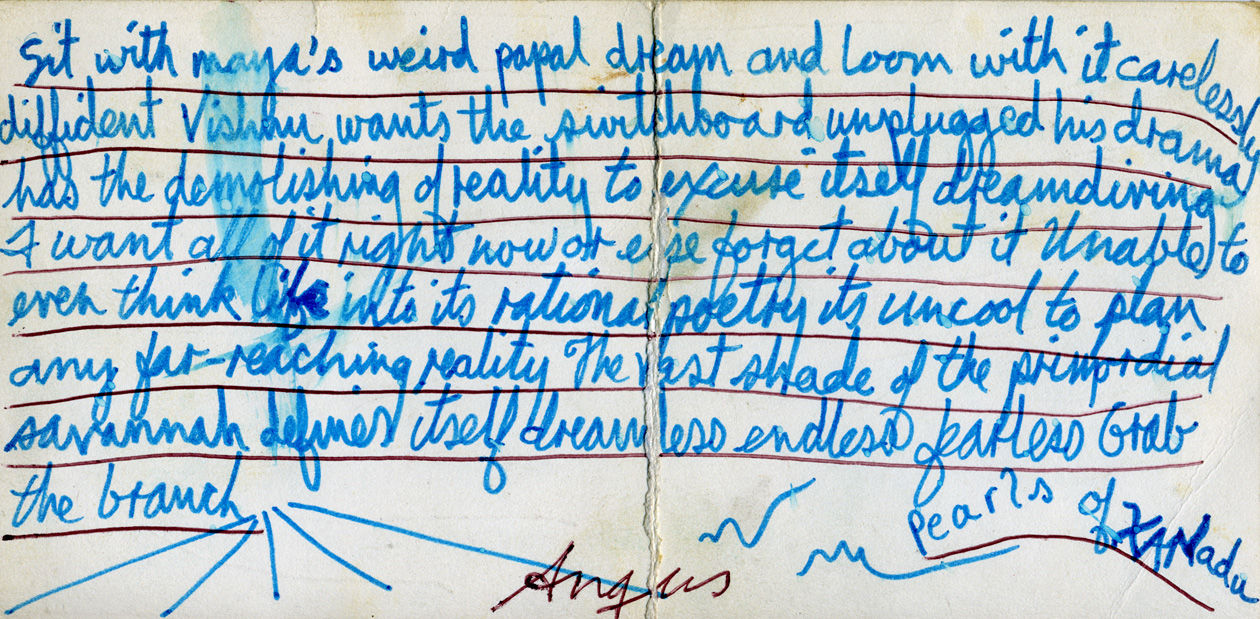 Angus MacLise handwritten poem | From a Secret Location